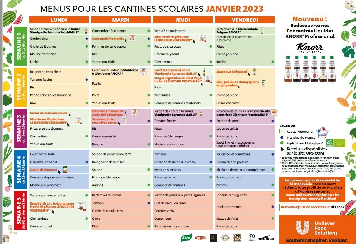 Découvrez notre Plan de Menus pour le premier trimestre 2023