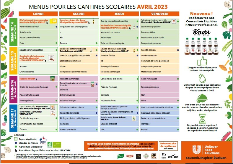 Plan de Menus Printemps 2023